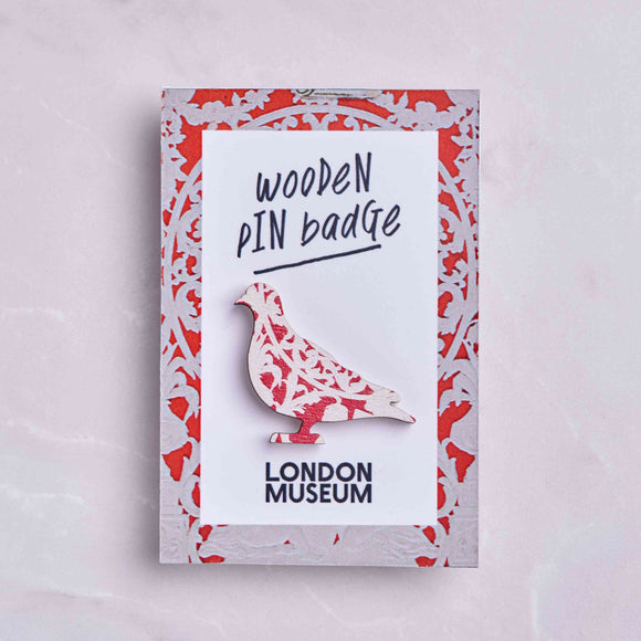Pigeon maple wood pin Valentine Card design – London Museum