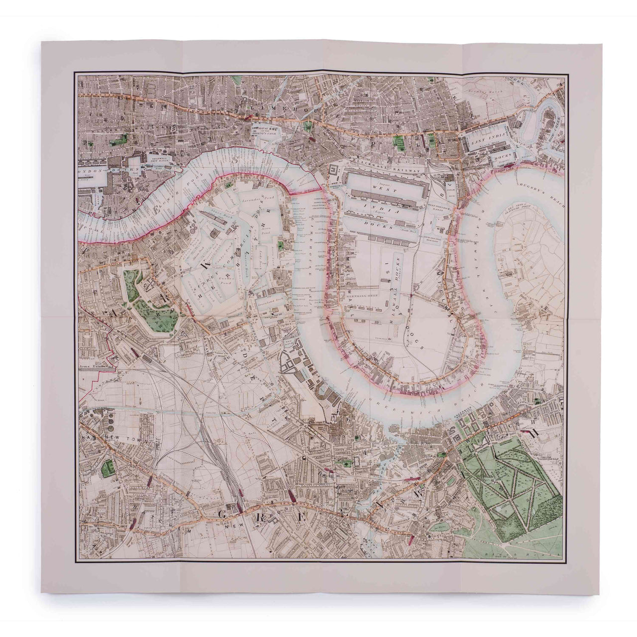 The Environs of the Isle of Dogs Cloth Map Print 1905 – London Museum
