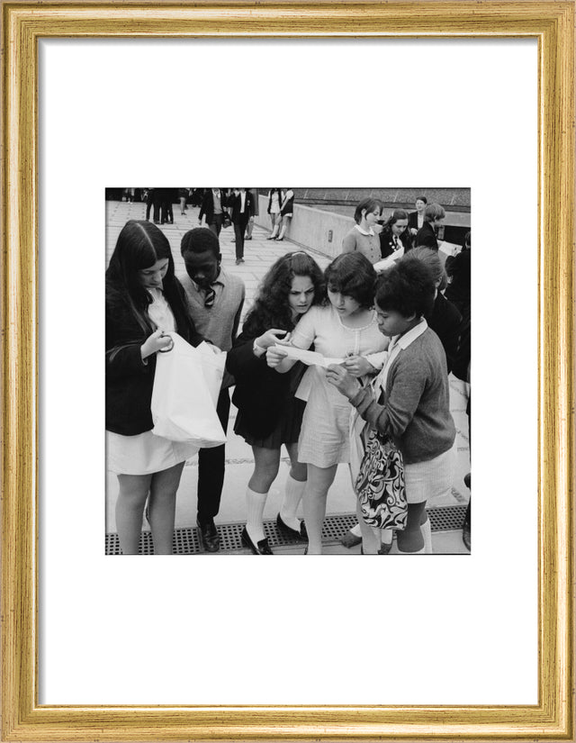 School girls receiving school reports or exam results – London Museum