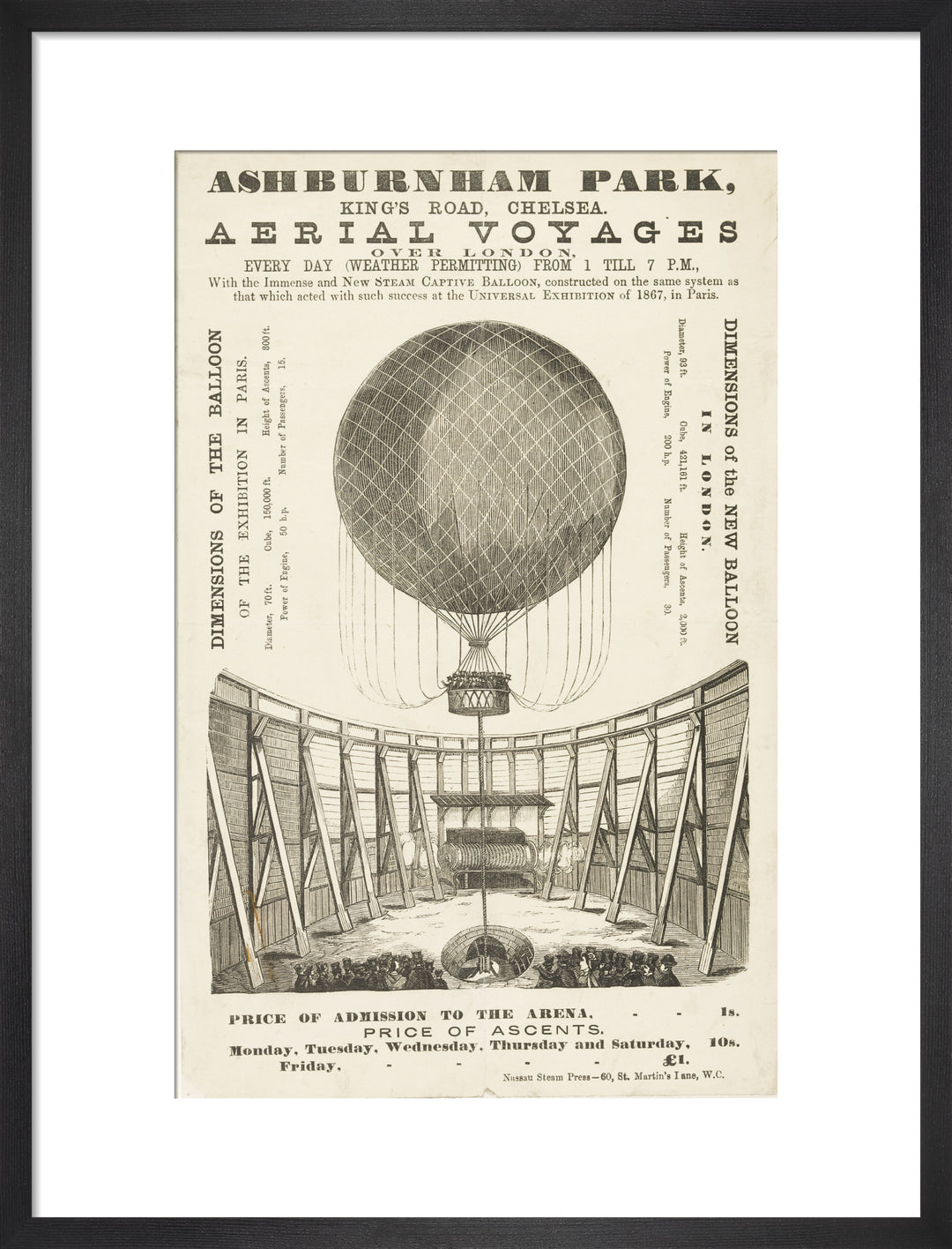 A poster advertising the 'New Steam Captive Balloon' 1868-1870 – London ...